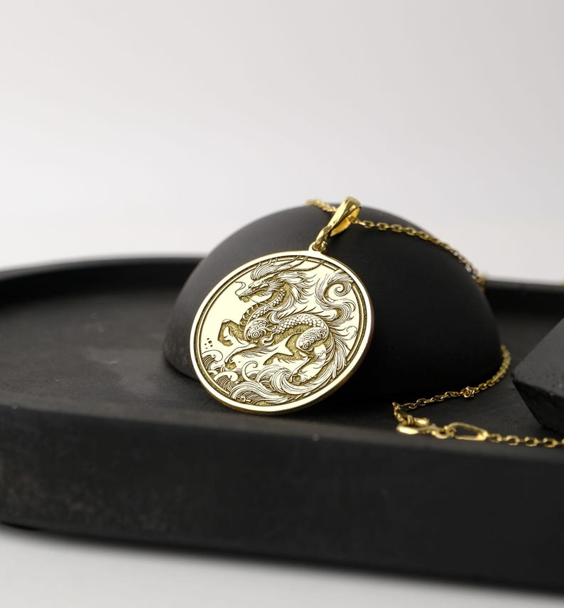14K Gold Longma Necklace: Dragon Horse Pendant, Chinese Myth Jewelry - Etsy