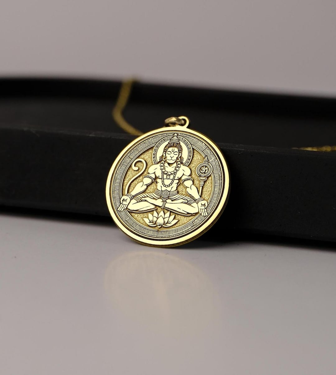 14K Gold Lord Hanuman Pendant: Hindu God Necklace, Spiritual Yoga ...