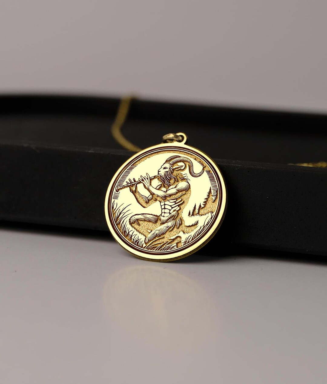 14K Gold Pan Necklace - Greek God of the Wild Medallion - Precision ...