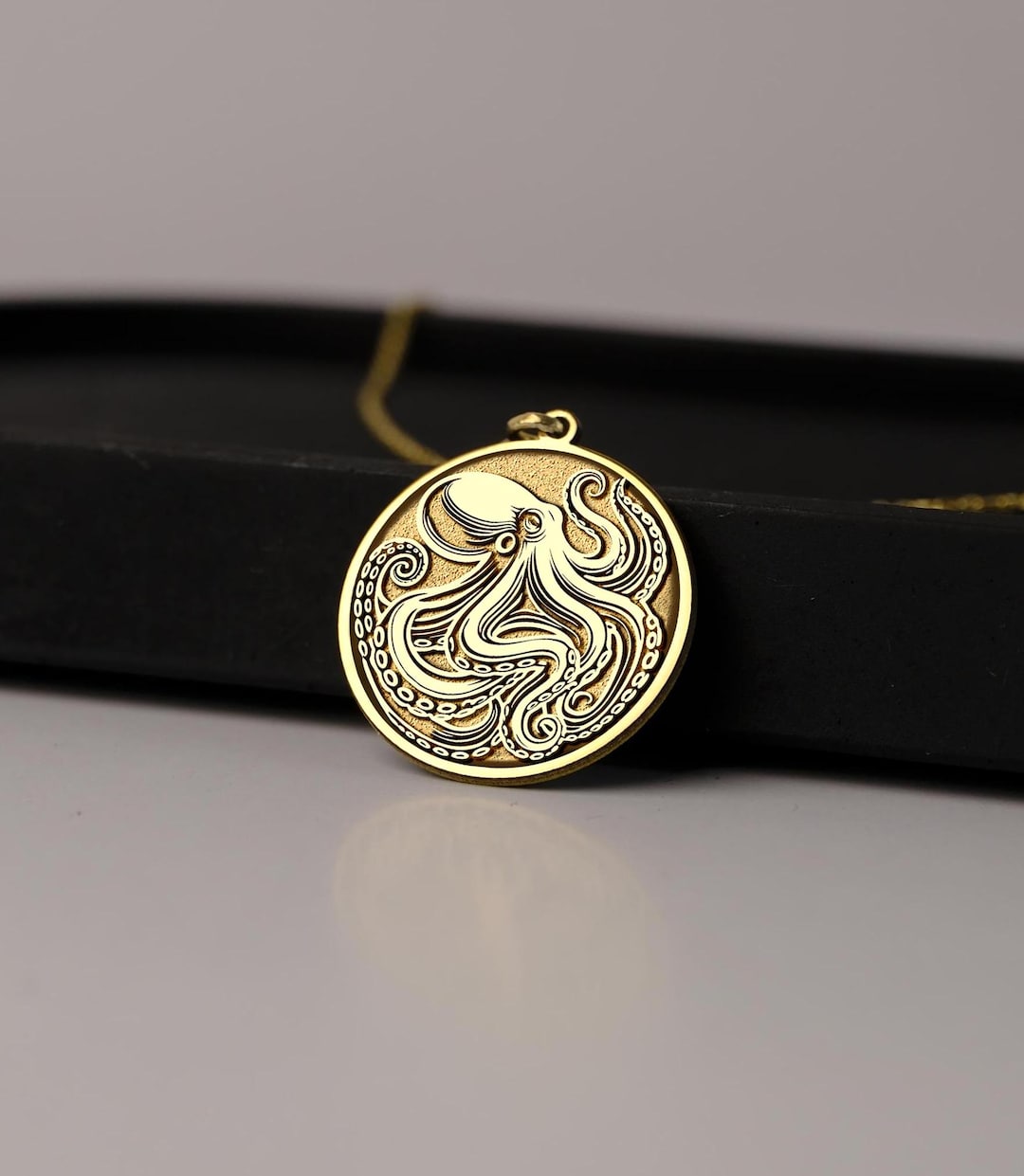 14K Gold Octopus Necklace - Mystical Sea Creature Pendant - Hand ...