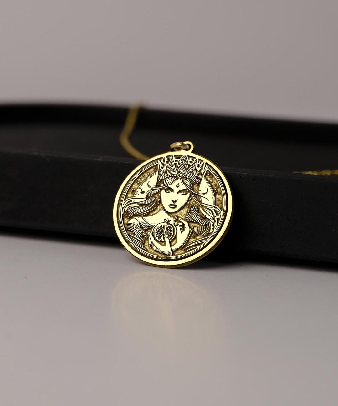 14K Gold Persephone Pendant: Queen of the Underworld, Pomegranate ...