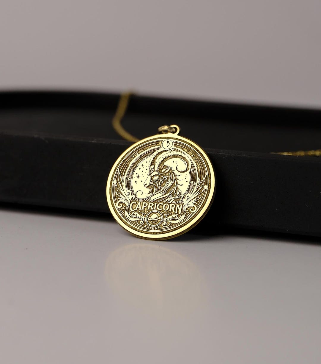 14K Gold Capricorn Pendant: Saturn Ruled Zodiac Necklace - Etsy