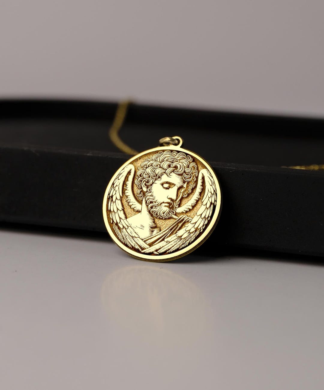 14K Gold Hypnos Necklace - Greek God of Sleep Medallion - Precision ...