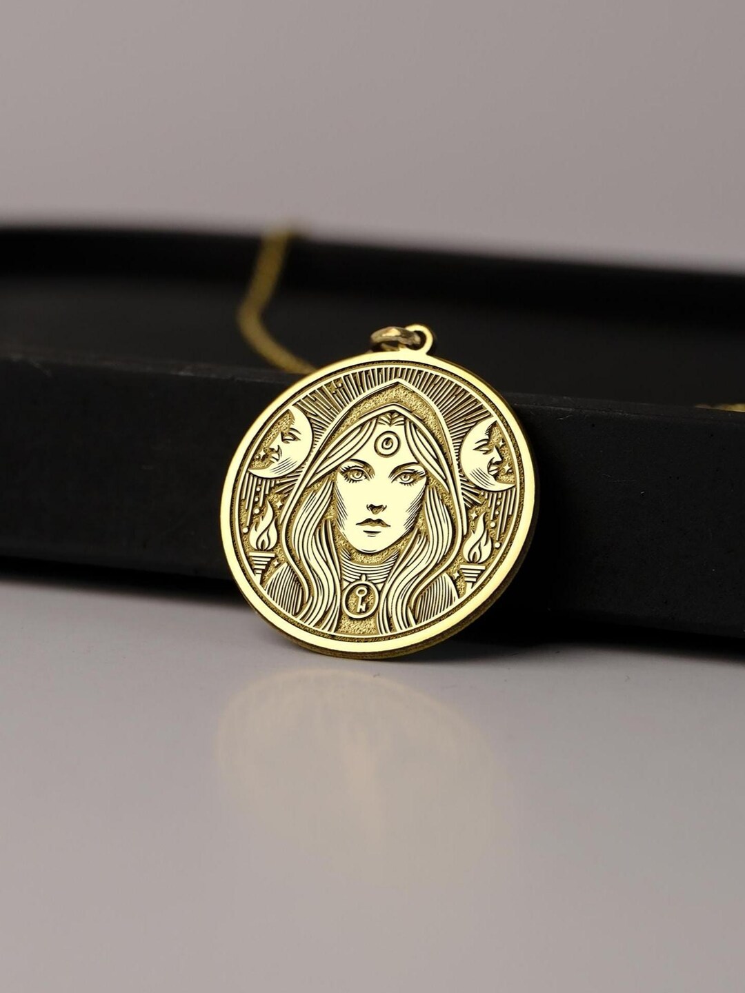 14K Gold Hecate Necklace: Greek Goddess Pendant, Esoteric Gift - Etsy