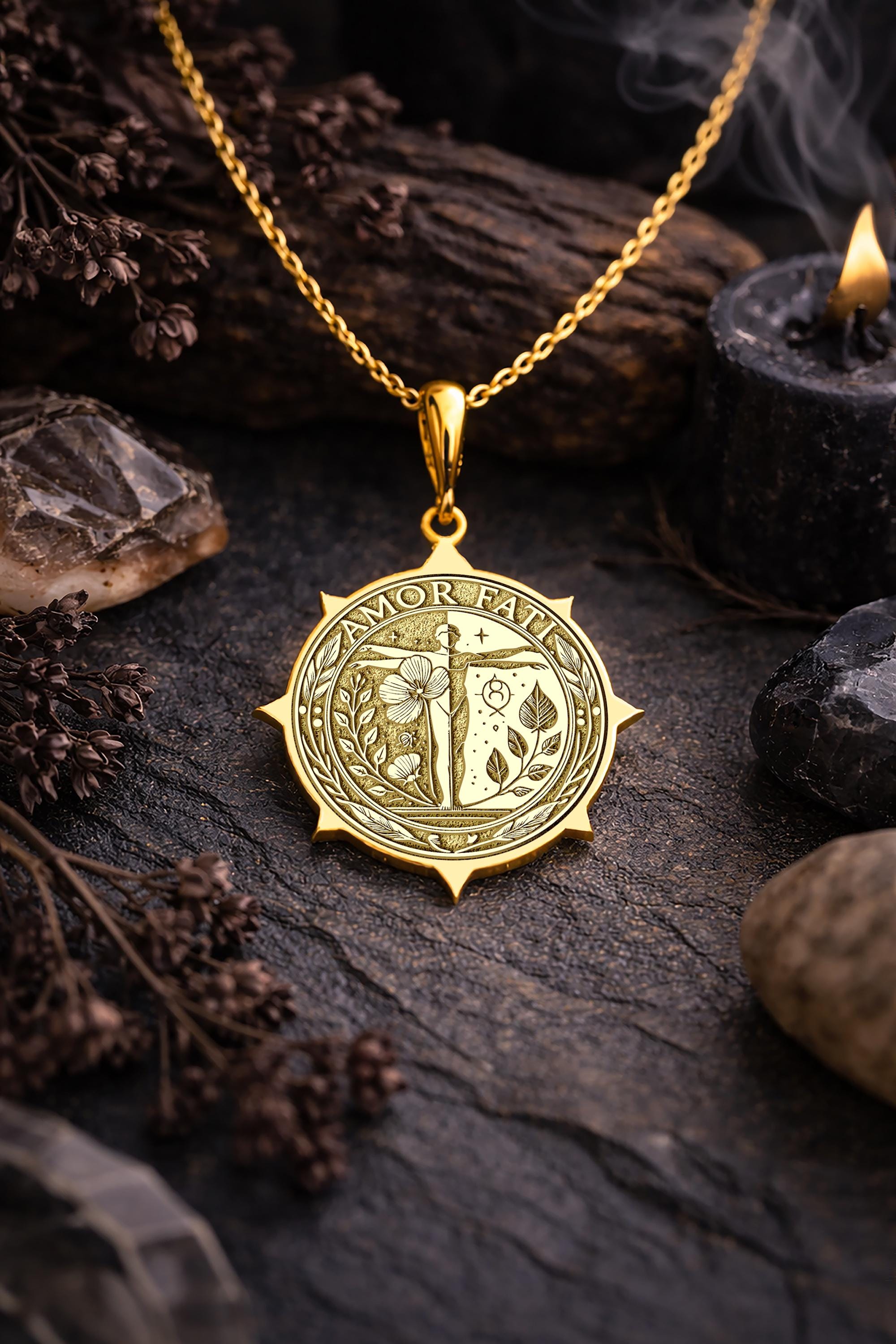 14K Gold Amor Fati Medallion Necklace: Stoic Philosophy Pendant - Etsy