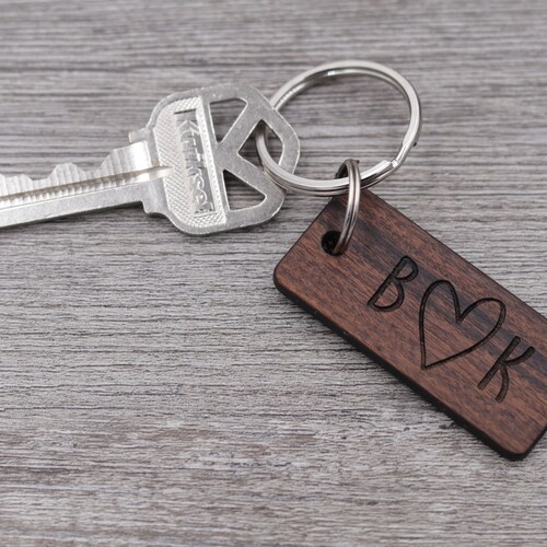 Initials With Outline Heart Keychain Personalized Keychain | Etsy