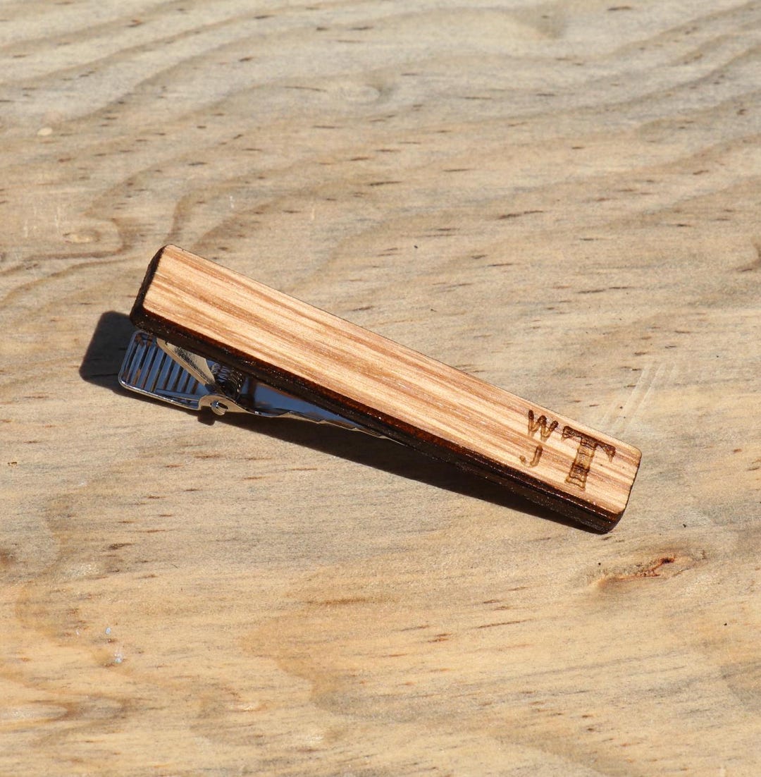 Wood Tie Clip With Stacked Initials, Personalized Tie Bar, Custom, Tie ...