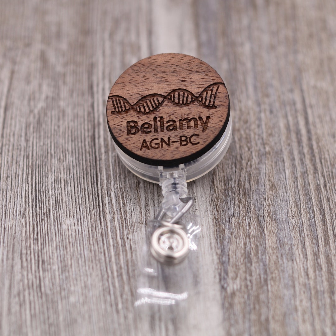 DNA Helix and Name, Healthcare: Custom Engraved Wood Retractable Badge ...