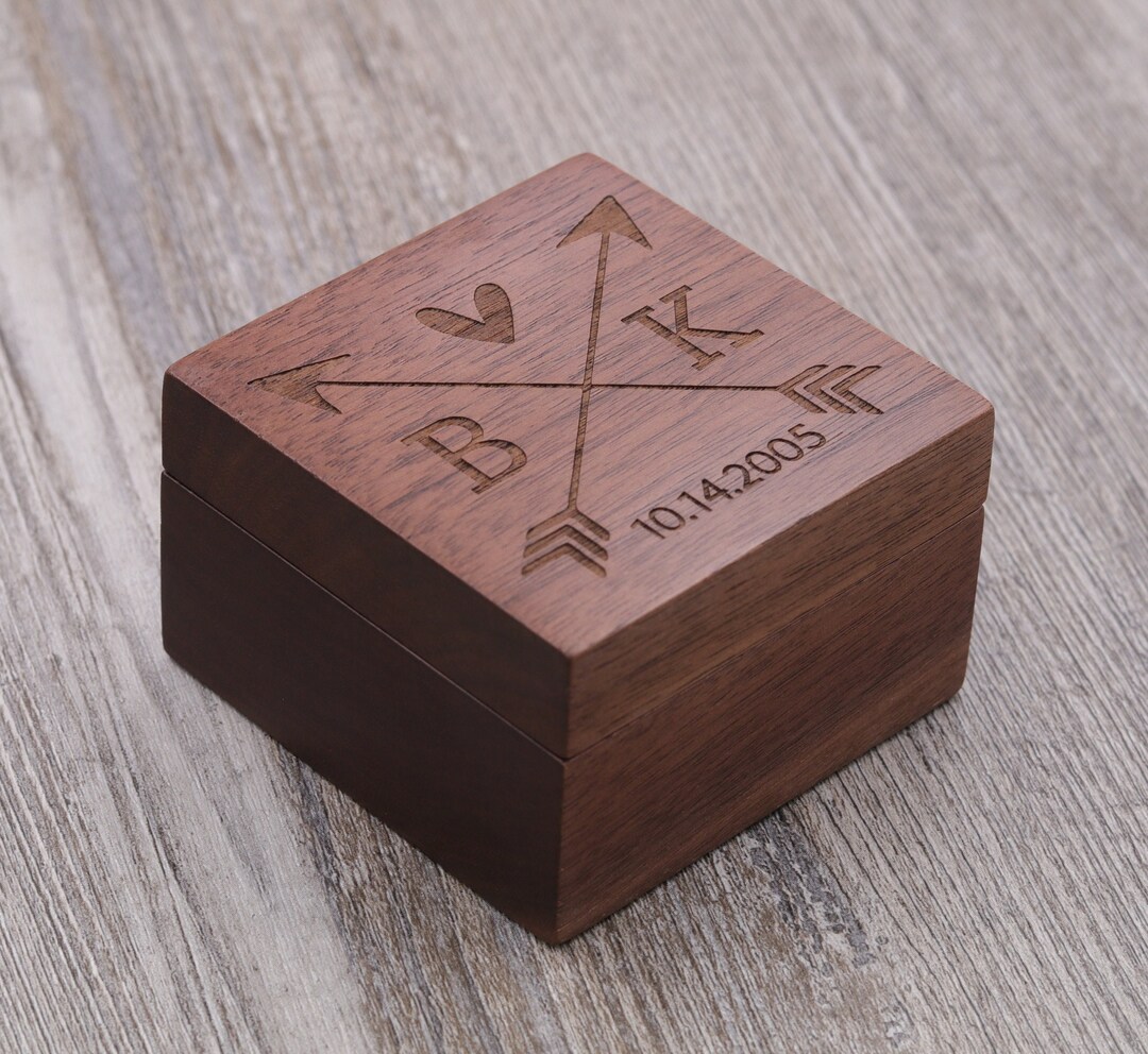 Initials, Couples, Personalized Ring Box, Custom Wood Ring Box, Ring ...