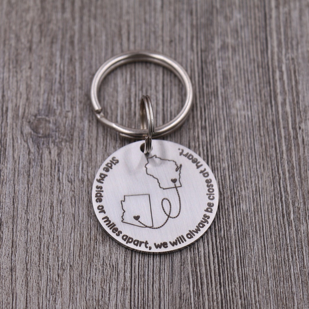 Side by Side Keychain, States Keychain, Long-distance, Friendship, Love ...