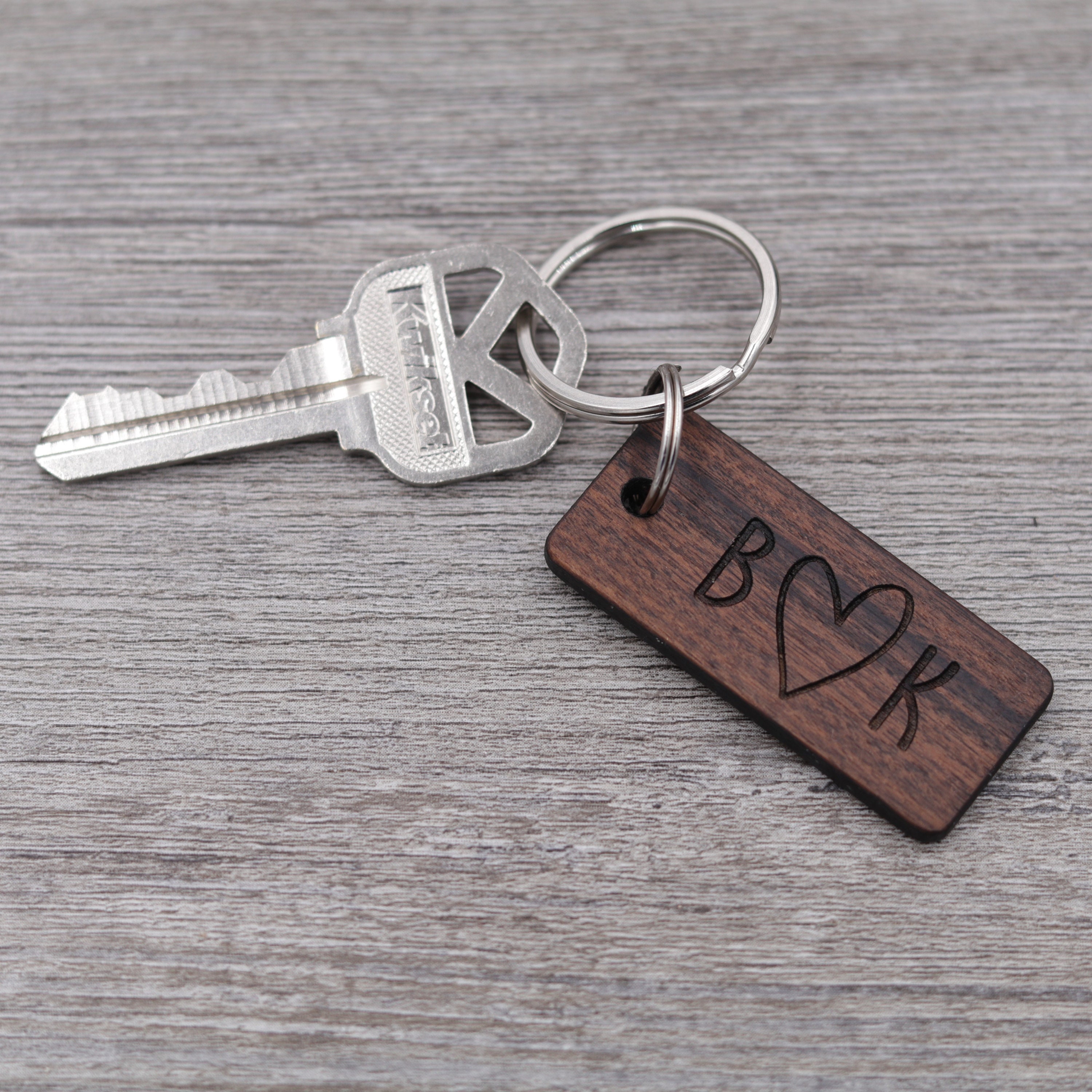 Initials With Outline Heart Keychain Personalized Keychain | Etsy