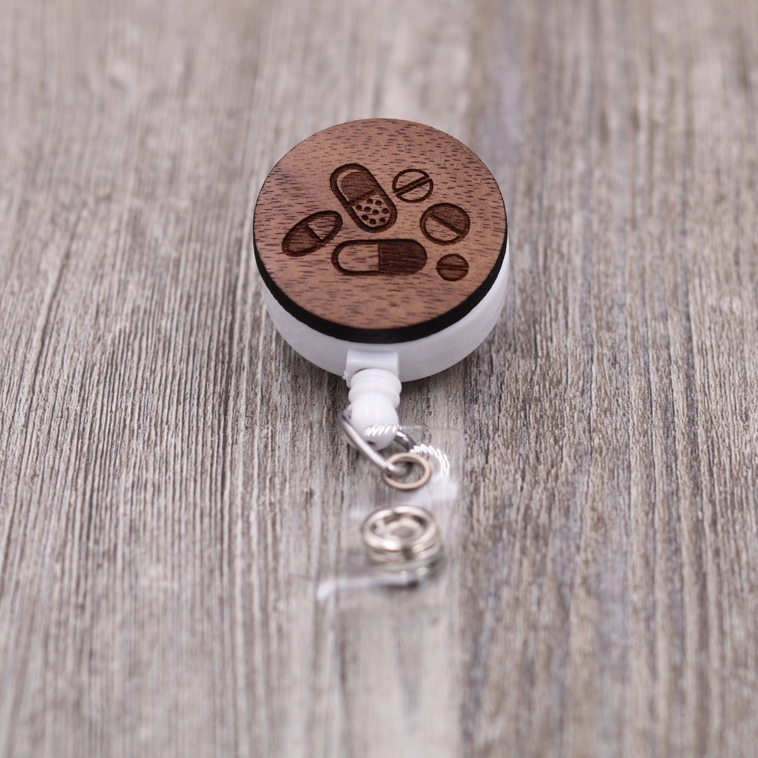 Pills, Pharmacist, Healthcare: Custom Engraved Wood Retractable Badge ...