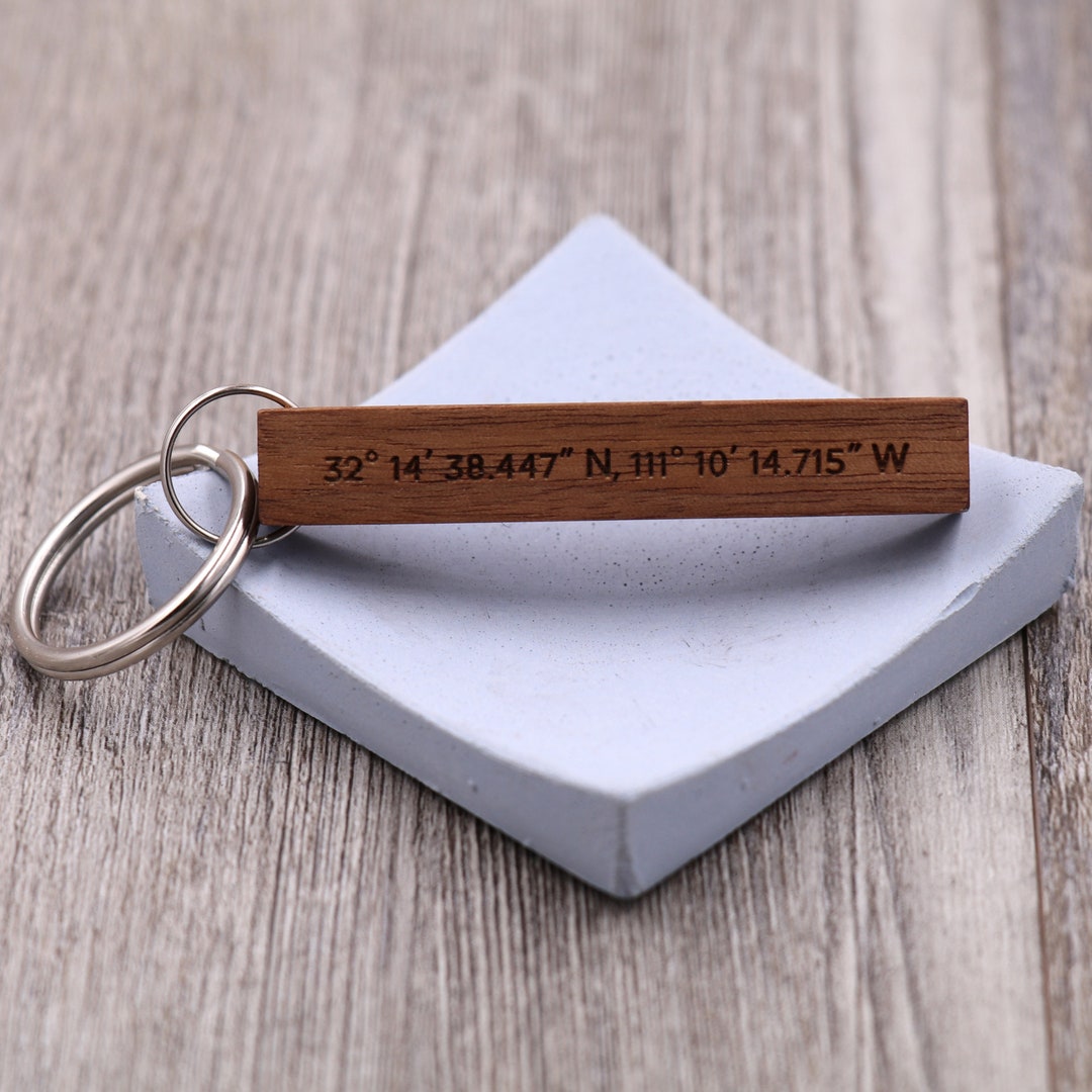 Coordinates, Important Place: Personalized Wood Bar Keychain - Etsy