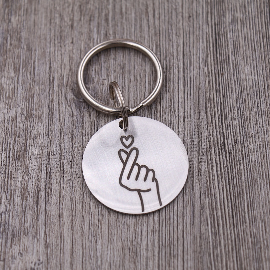 Korean Finger Heart, Stainless Steel Keychain, Personalized Keychain ...