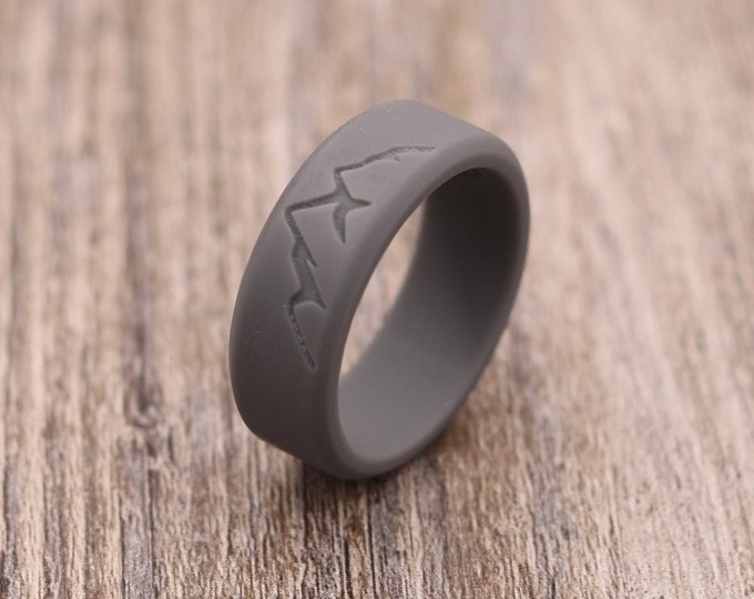 Forest or Mountain Silicone Ring in Iridescent Green or Blue Dual Layer ...