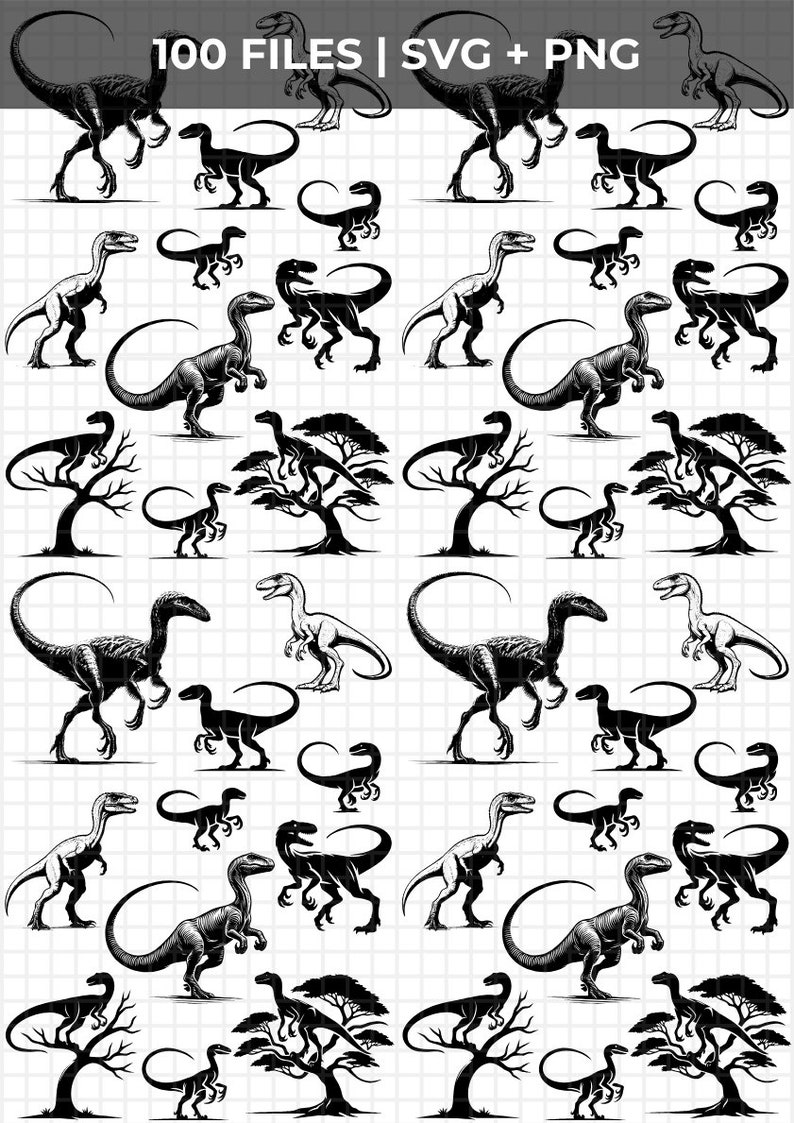 Dinosaur 100 SVG Bundle - T-rex, Triceratops, Velociraptor, Stegosaurus ...