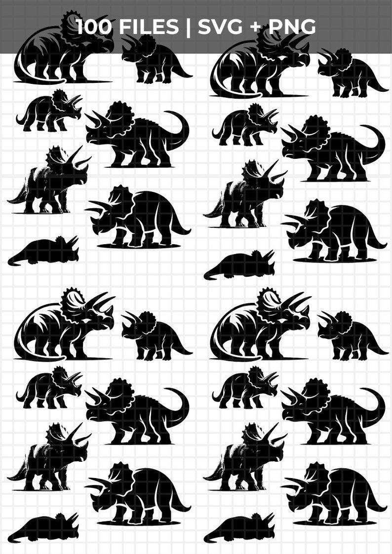 Dinosaur 100 SVG Bundle - T-rex, Triceratops, Velociraptor, Stegosaurus ...