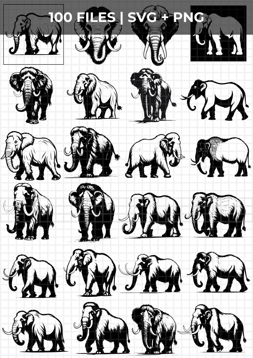 Mammoth 100 SVG Bundle - Mammoth PNG, Mammoth Silhouette, - Instant ...
