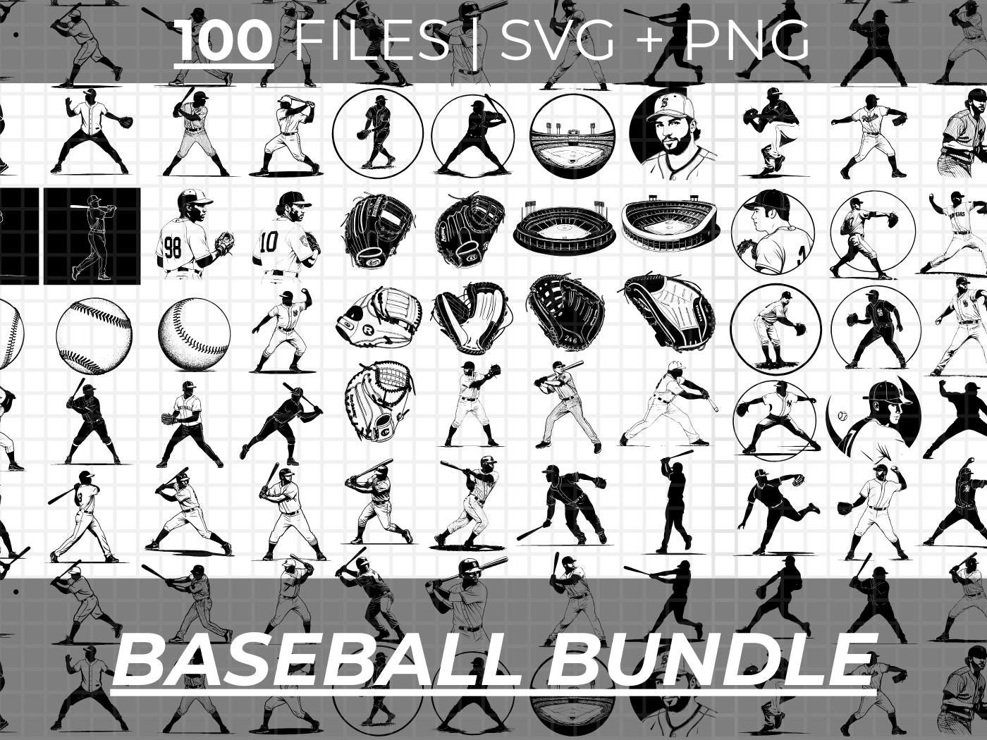 Baseball 100 SVG Bundle - Baseball PNG, Baseball Silhouette, - Instant ...