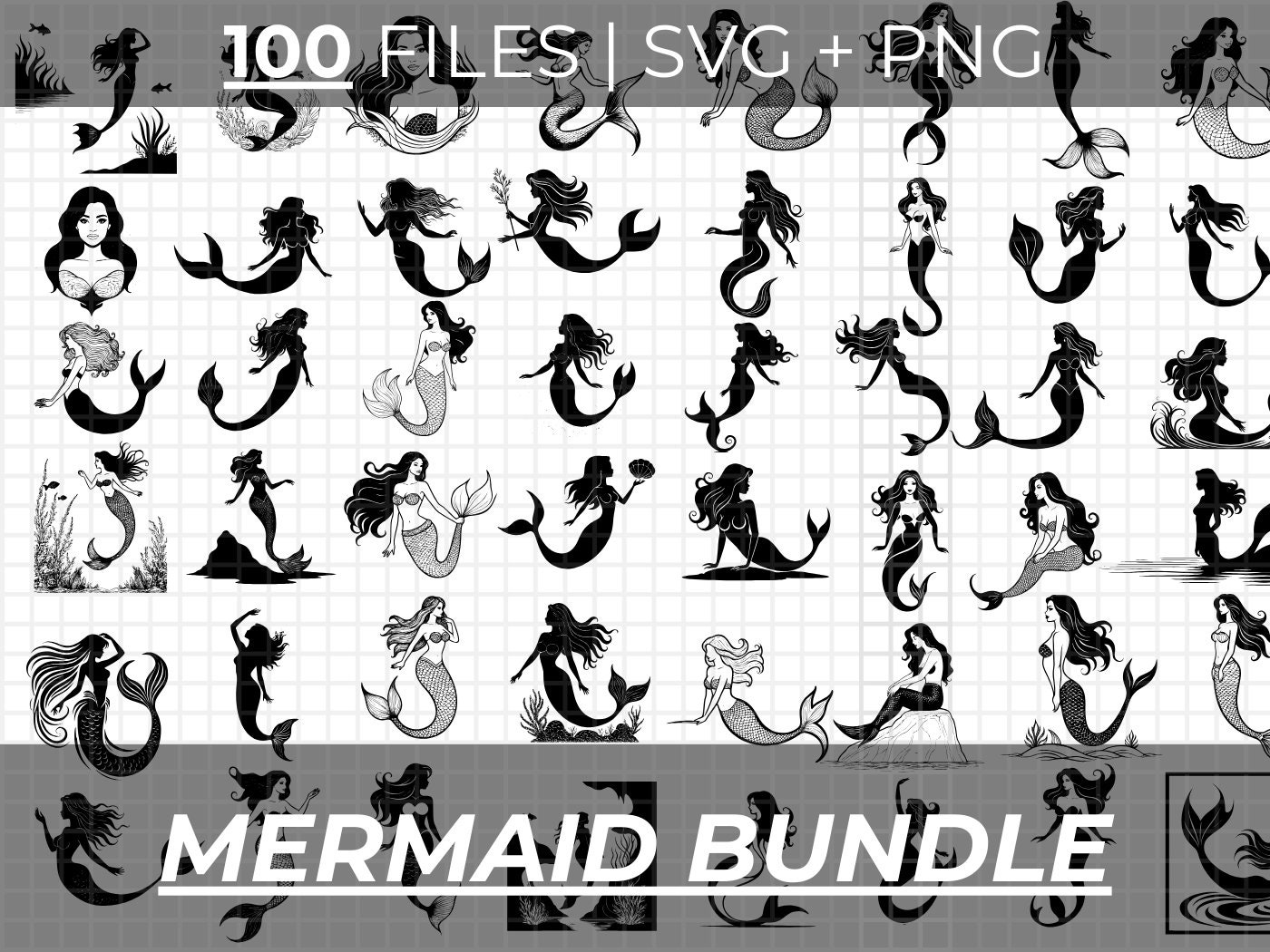 Mermaid 100 SVG Bundle - Mermaid PNG, Mermaid Silhouette - Instant ...