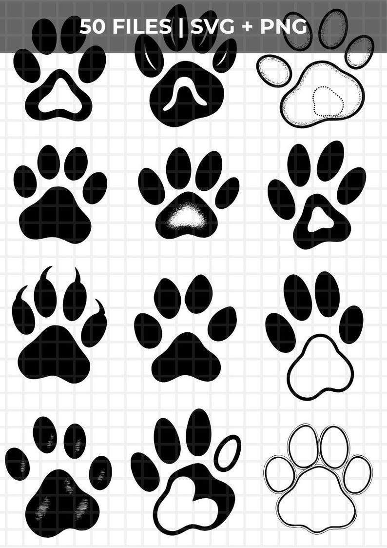 Paw Print 50 SVG Bundle - Paw Print PNG, Paw Print Silhouette ...