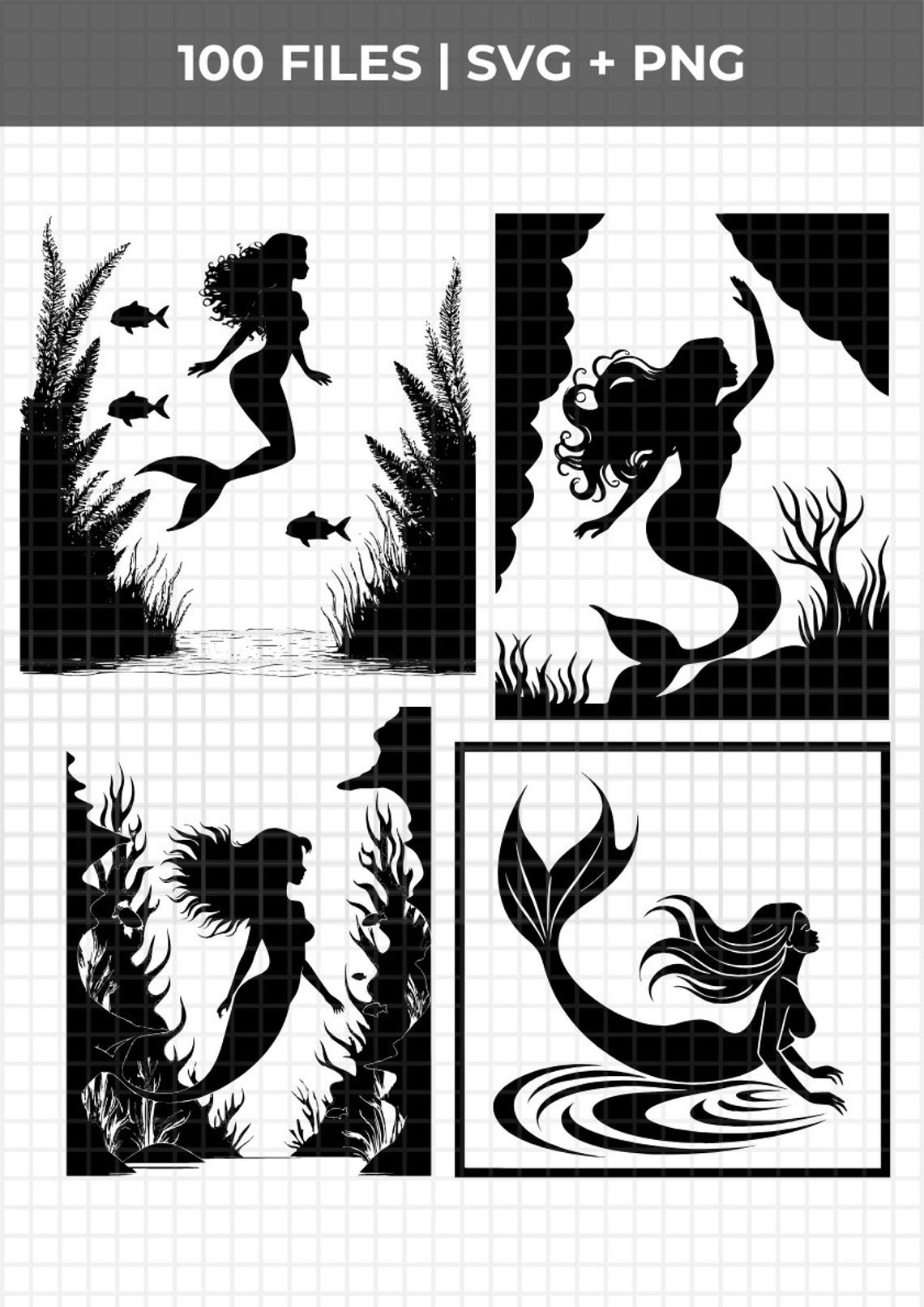 Mermaid 100 SVG Bundle - Mermaid PNG, Mermaid Silhouette - Instant ...