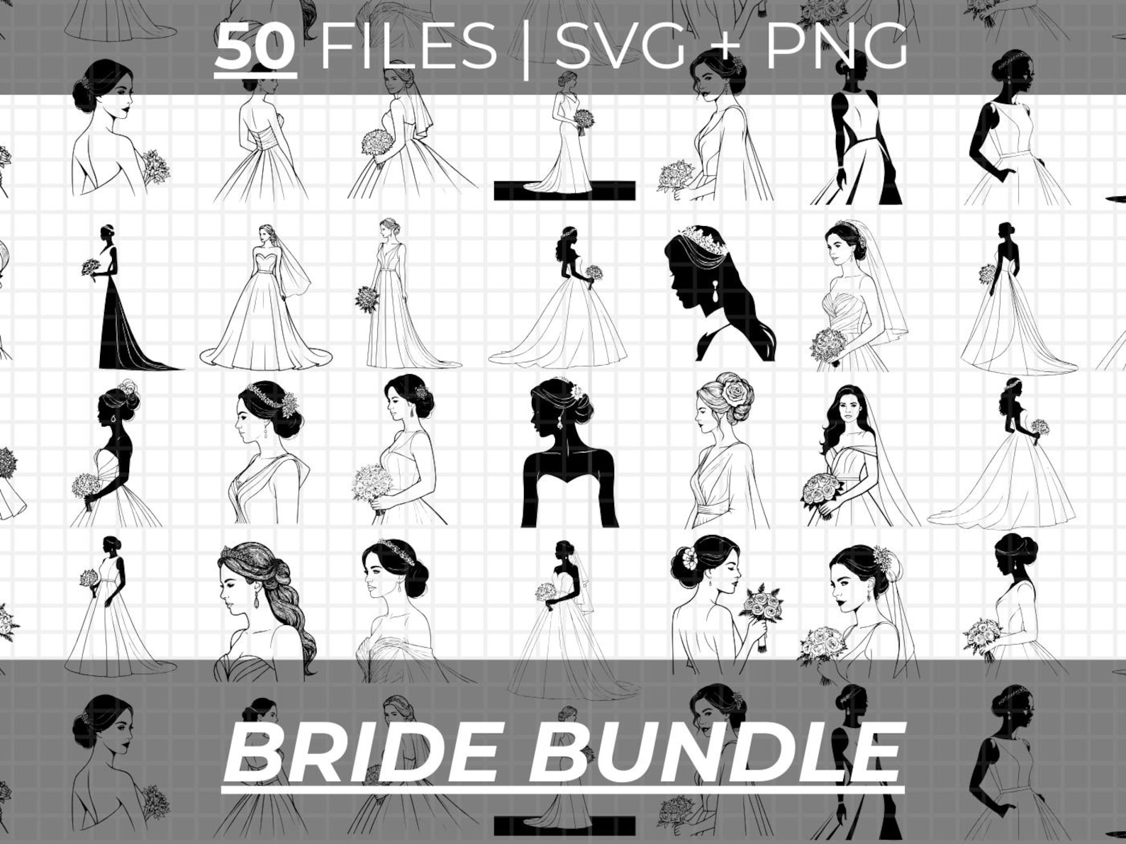 Bride 50 SVG Bundle - Bride PNG, Bride Silhouette, - Instant Download ...