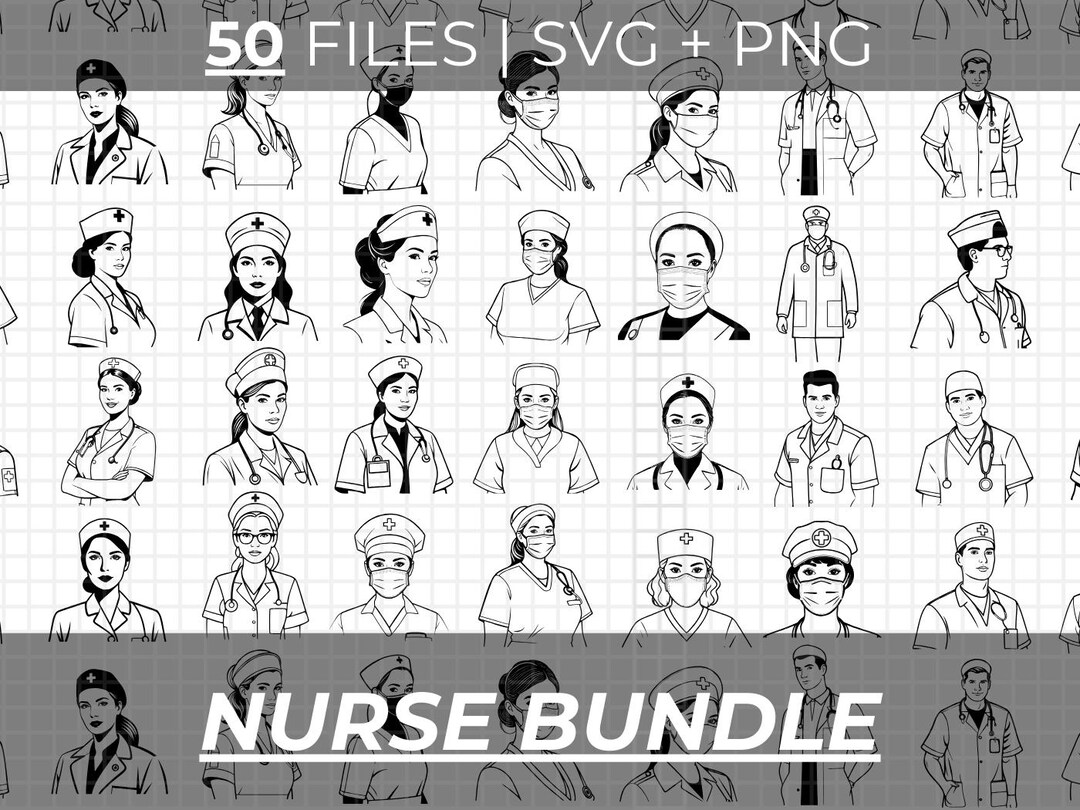 Nurse 50 SVG Bundle - Nurse PNG, Nurse Silhouette, - Instant Download ...