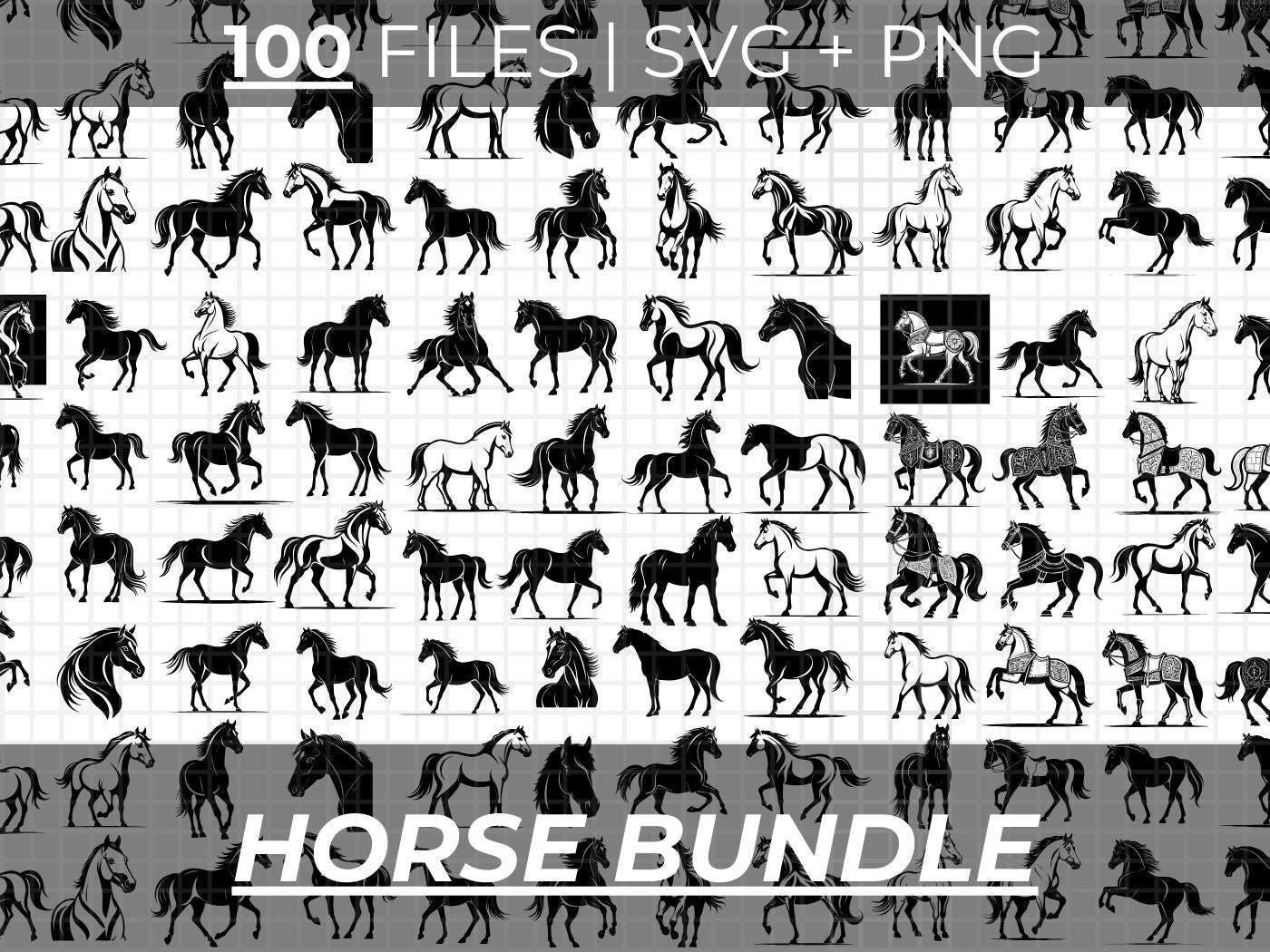 Horse 100 SVG Bundle - Horse PNG, Horse Silhouette, - Instant Download ...