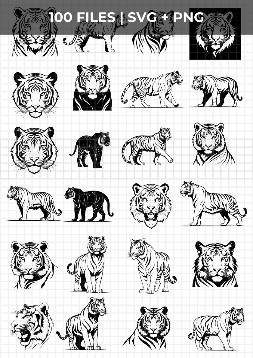 Tiger 100 SVG Bundle - Tiger PNG, Tiger Silhouette - Instant Download ...