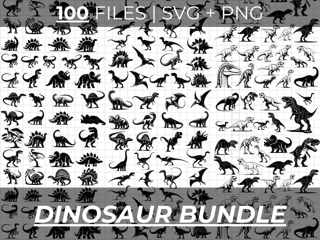 Dinosaur 100 SVG Bundle - T-rex, Triceratops, Velociraptor, Stegosaurus ...