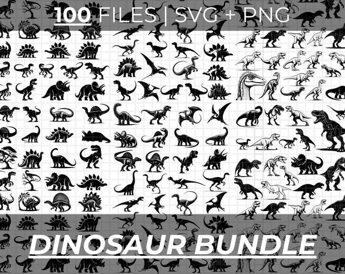 Dinosaur 100 SVG Bundle - T-rex, Triceratops, Velociraptor, Stegosaurus ...