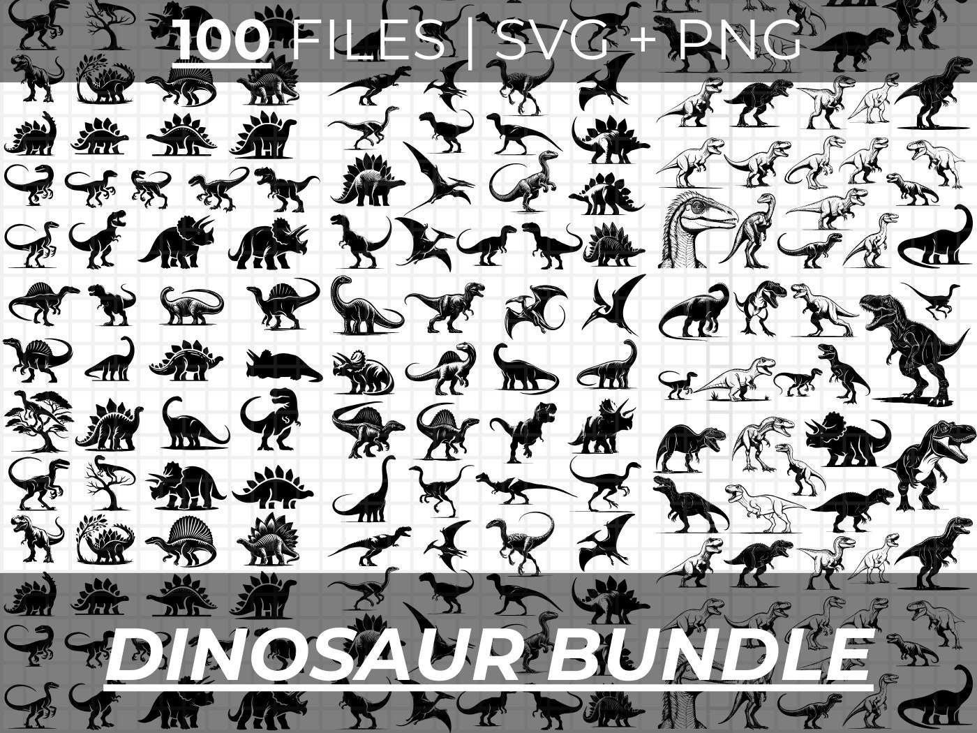 Dinosaur 100 SVG Bundle - T-rex, Triceratops, Velociraptor, Stegosaurus ...