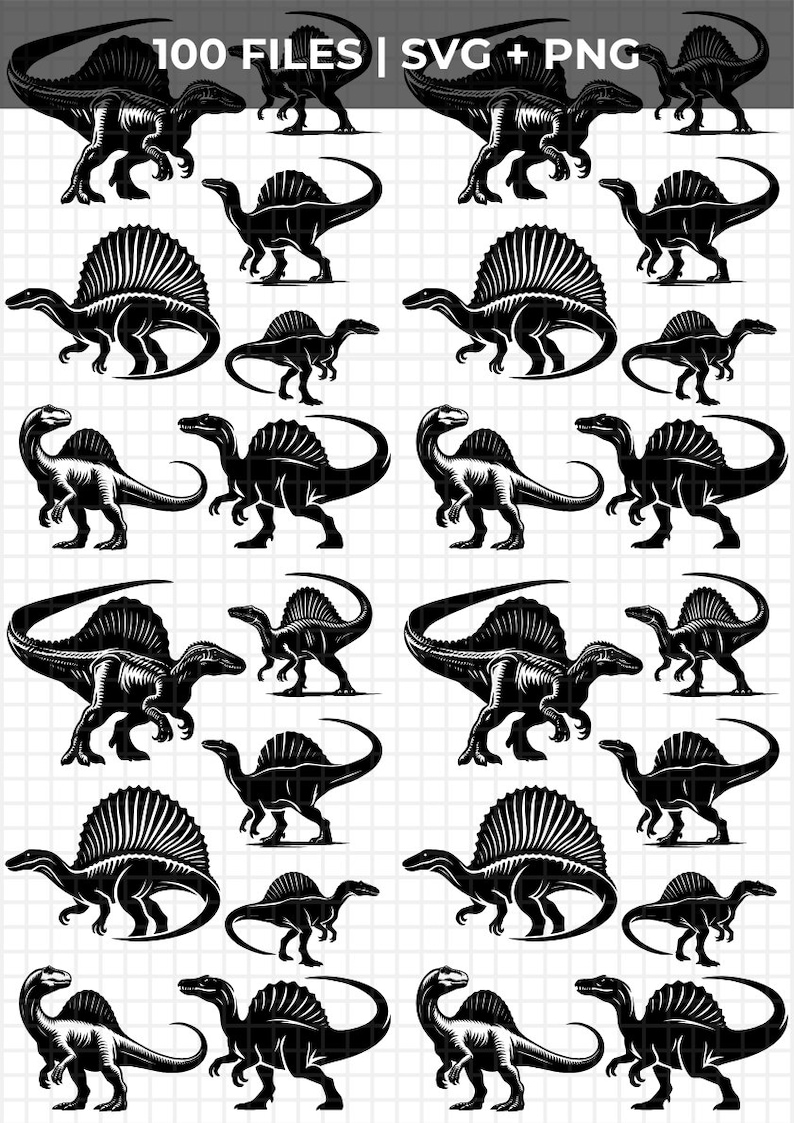 Dinosaur 100 SVG Bundle - T-rex, Triceratops, Velociraptor, Stegosaurus ...