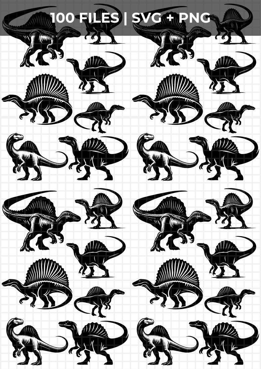 Dinosaur 100 SVG Bundle - T-rex, Triceratops, Velociraptor, Stegosaurus ...
