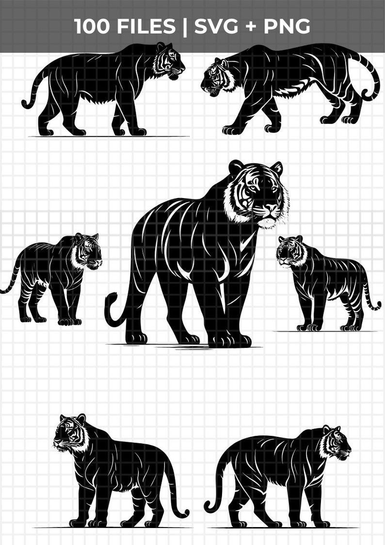 Tiger 100 SVG Bundle - Tiger PNG, Tiger Silhouette - Instant Download ...