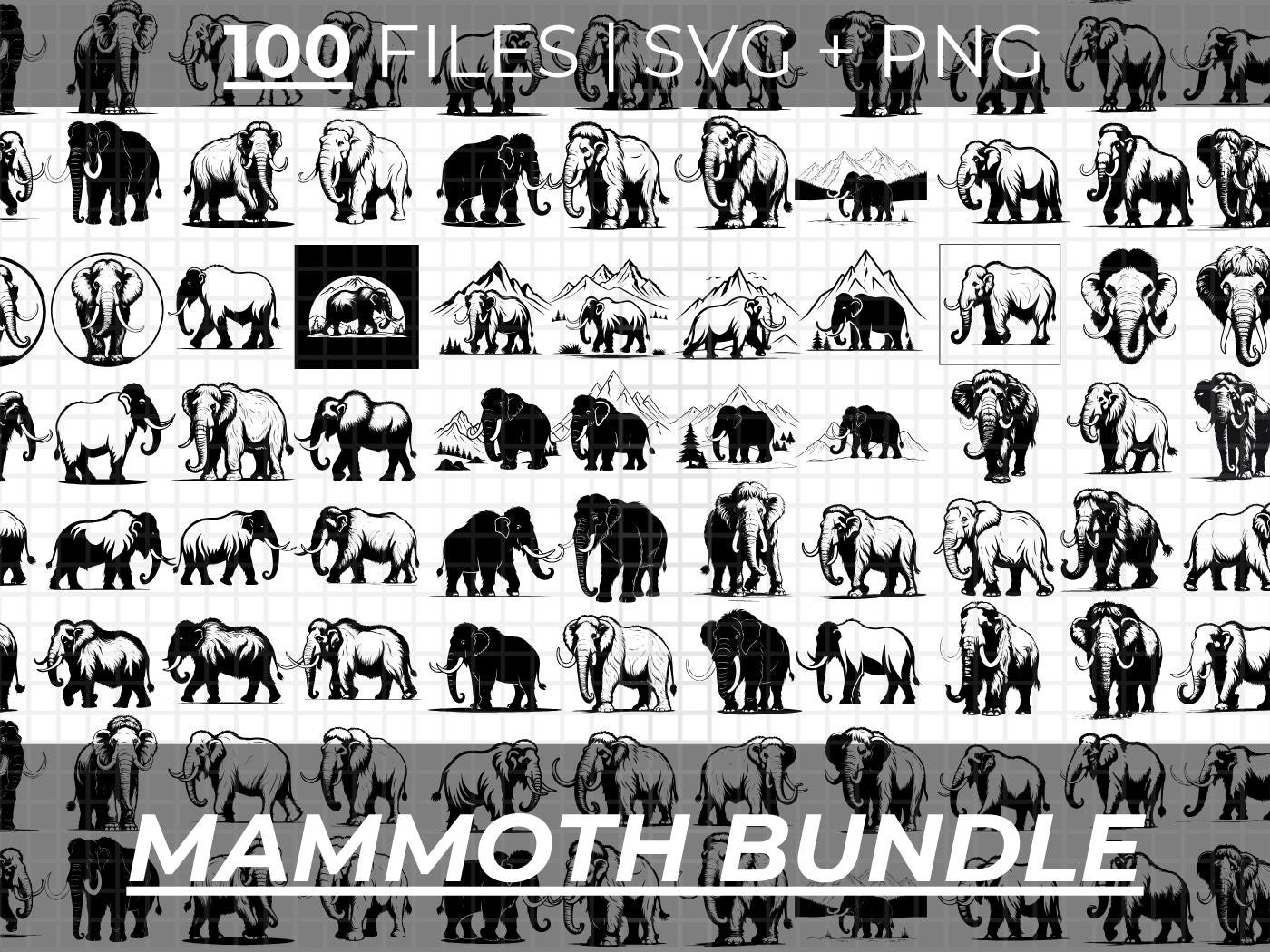 Mammoth 100 SVG Bundle - Mammoth PNG, Mammoth Silhouette, - Instant ...