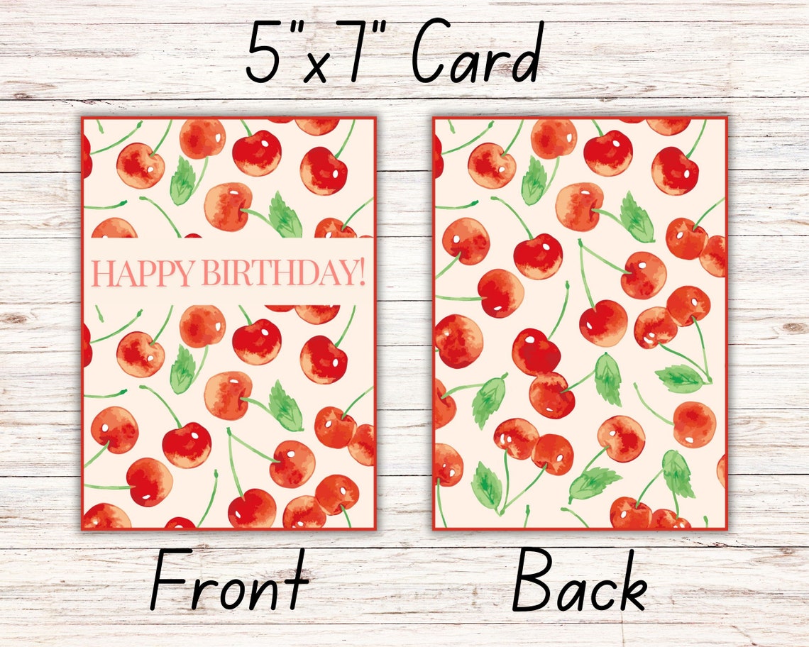 Printable 5x7 Happy Birthday Card | Cherry Birthday | Birthday Card ...