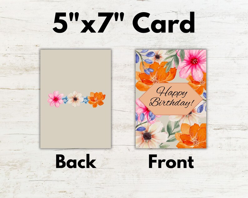 Printable 5x7 Happy Birthday Card | Floral Birthday Card Print ...