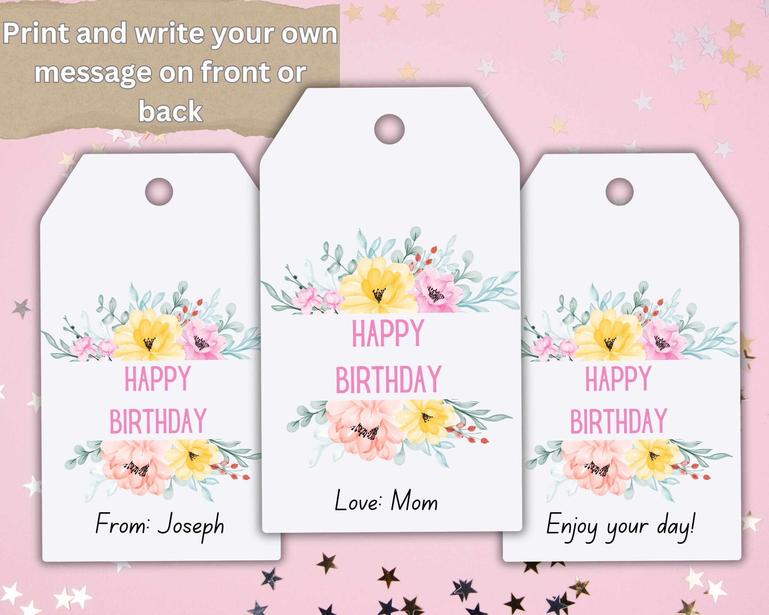 Gift Tags Birthday Tags Happy Birthday Floral Gift Tags Birthday ...