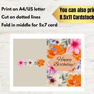 Printable 5x7 Happy Birthday Card | Floral Birthday Card Print ...