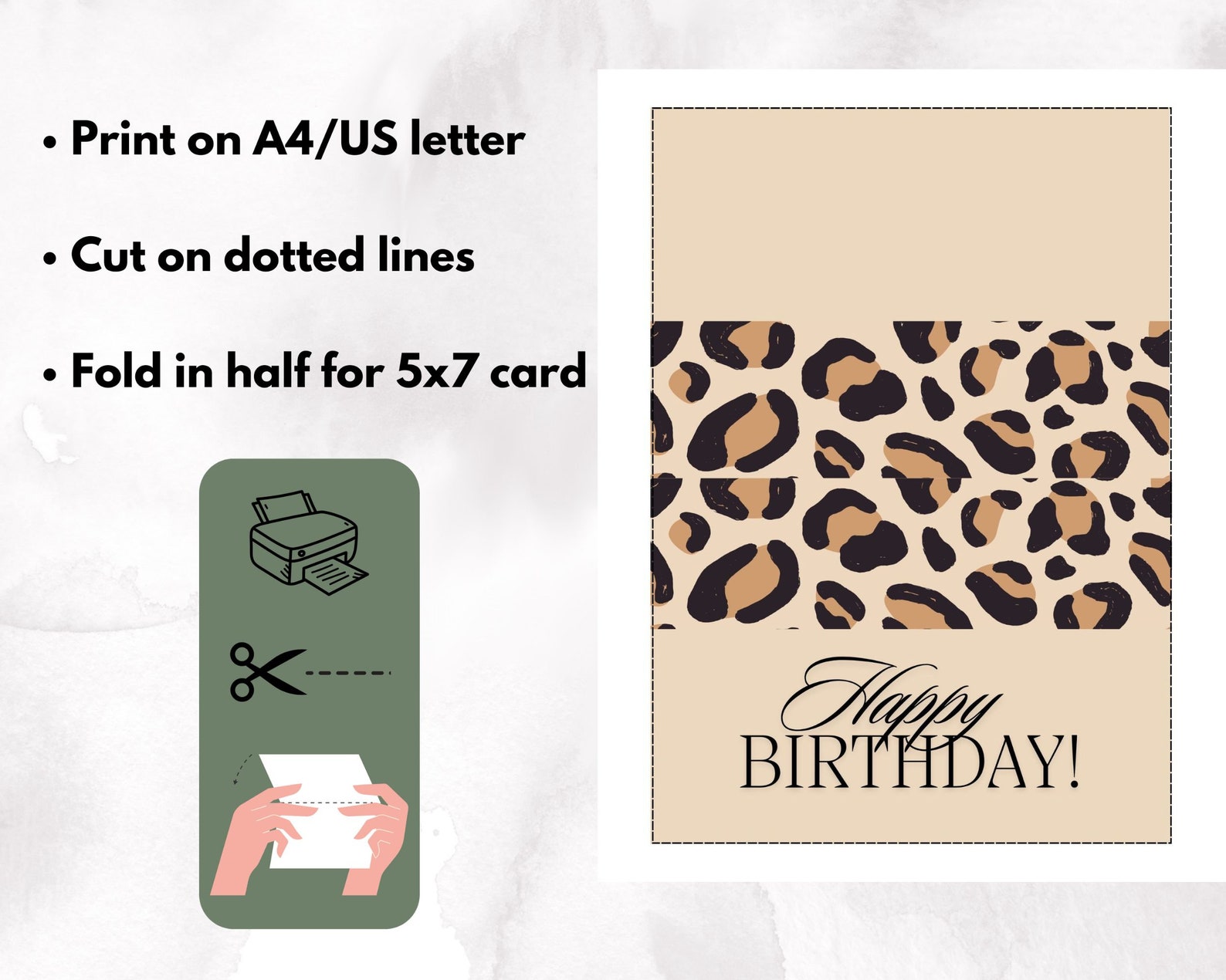 Printable 7x5 Happy Birthday Card | Leopard Birthday Card Print ...