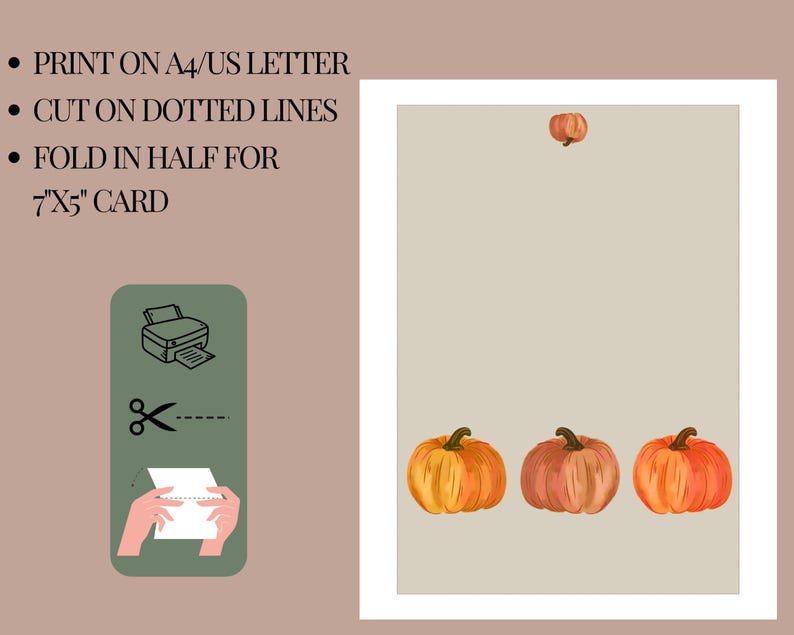 Printable 7x5 Pumpkin Card | Fall Card | Digital Fall Card | Printable ...