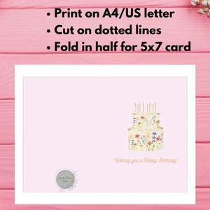 Printable 5x7 Happy Birthday Card Wildflower Cake Birthday Card Digital ...