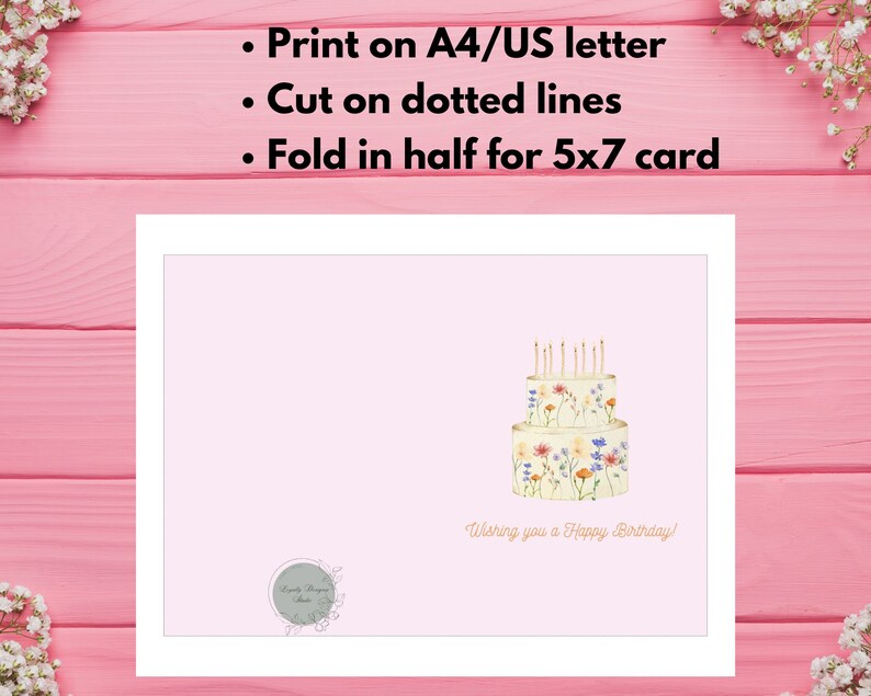 Printable 5x7 Happy Birthday Card | Wildflower Cake | Birthday Card ...