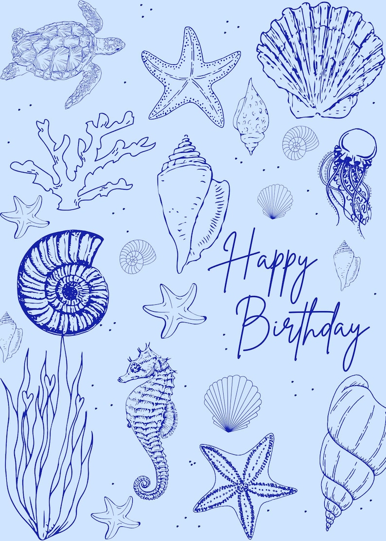 Printable 5x7 Happy Birthday Card | Seashell Birthday Card | Birthday ...