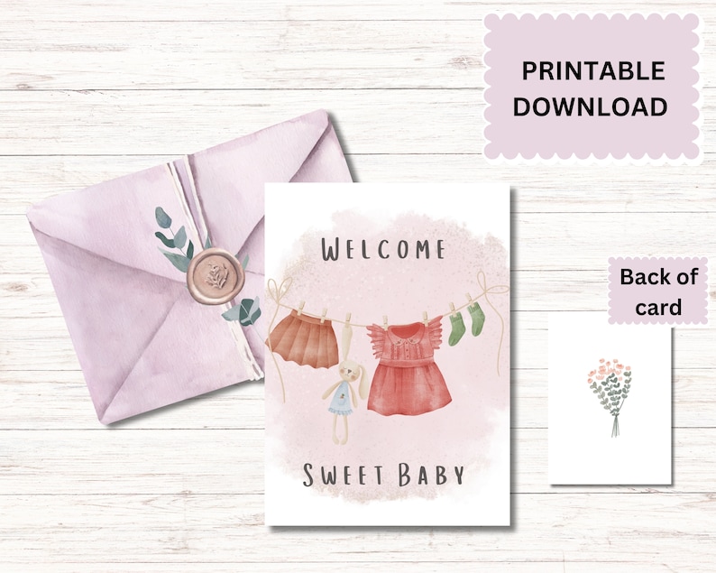 Printable 5x7 Baby Card L Baby Girl Card | Baby Card | Printable Cards ...