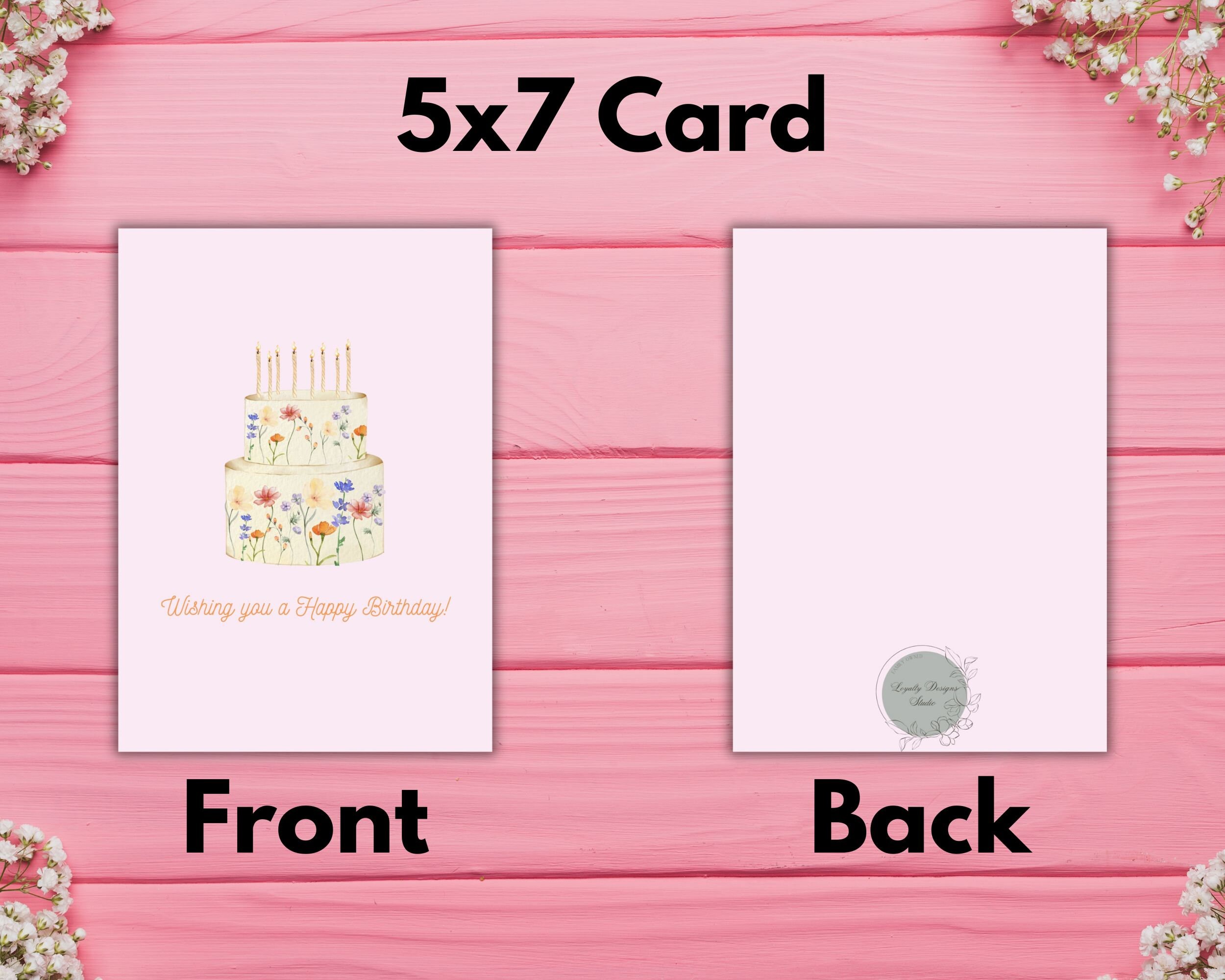 Printable 5x7 Happy Birthday Card Wildflower Cake Birthday Card Digital ...