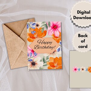 Printable 5x7 Happy Birthday Card | Floral Birthday Card Print ...