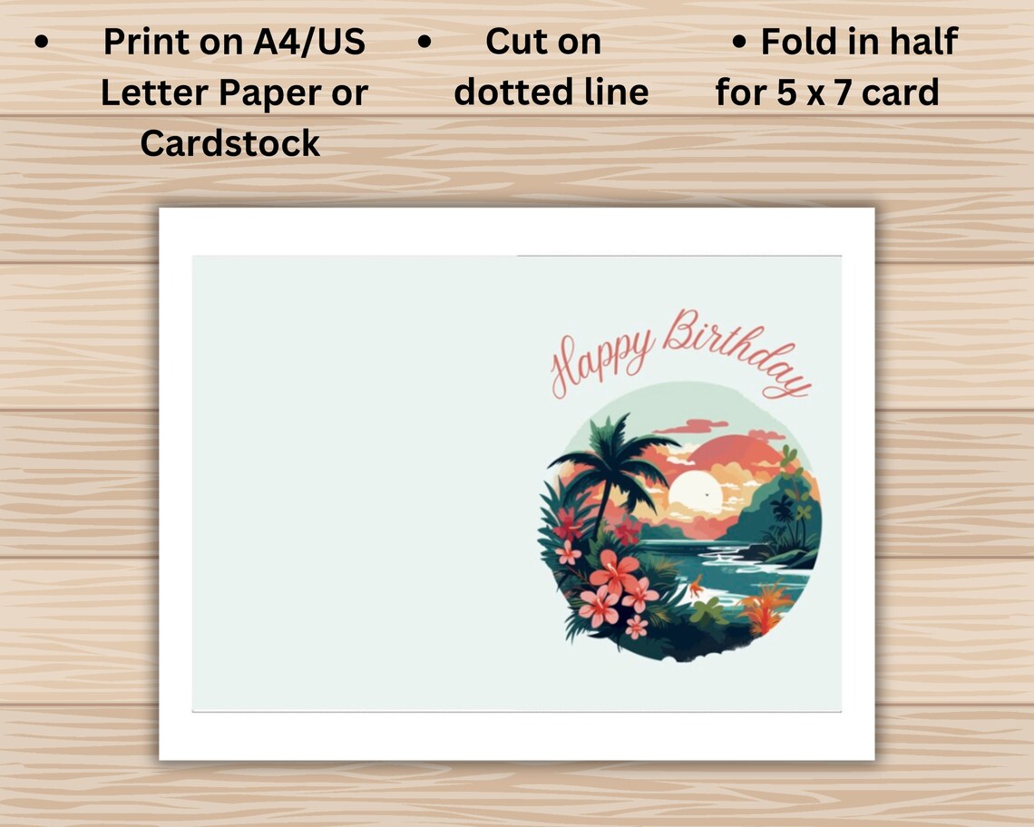 Printable 5x7 Birthday Card Tropical Birthday Card Birthday Card ...